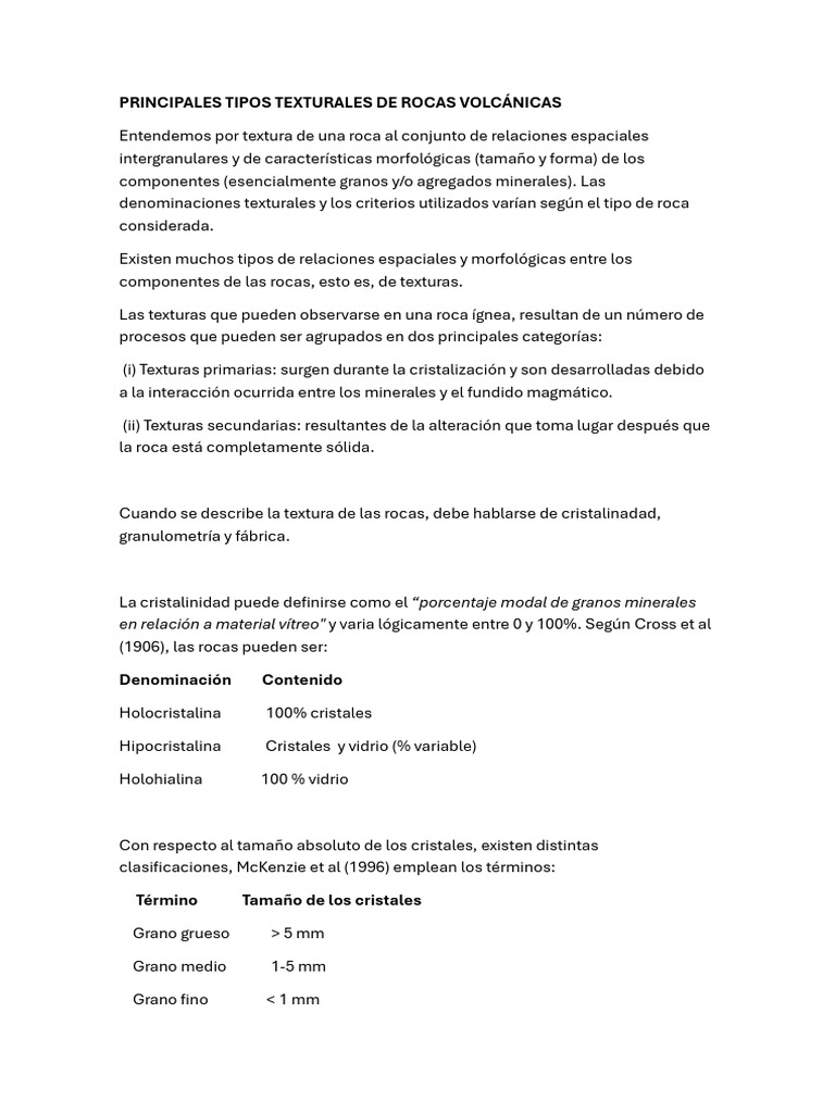 Principales Tipos Texturales de Rocas Volcánicas | PDF | Roca (geología ...