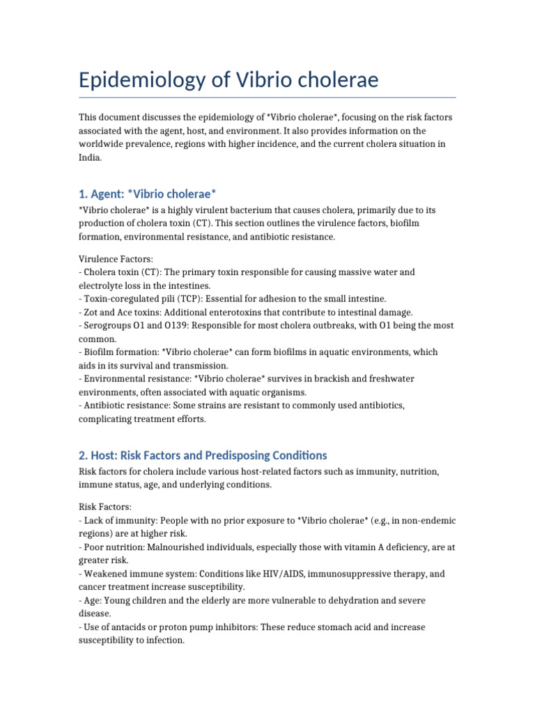 Epidemiology of Vibrio Cholerae | PDF | Cholera | Sanitation