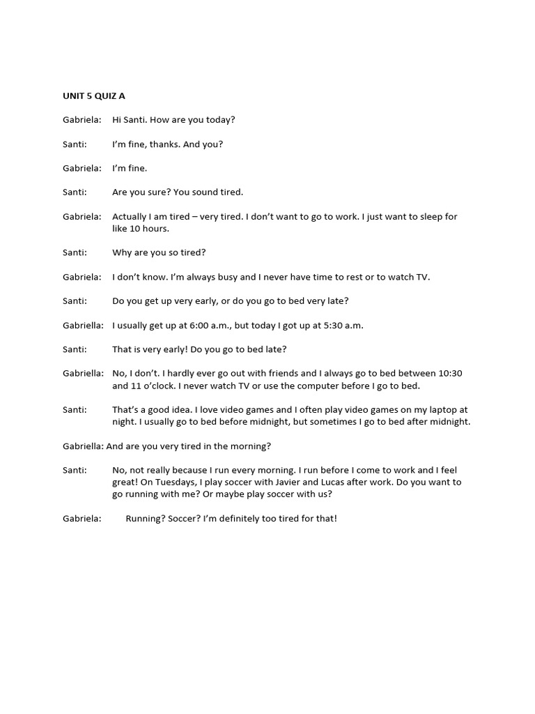 Evolve L1 Unit 5 Quiz A Audioscript | PDF