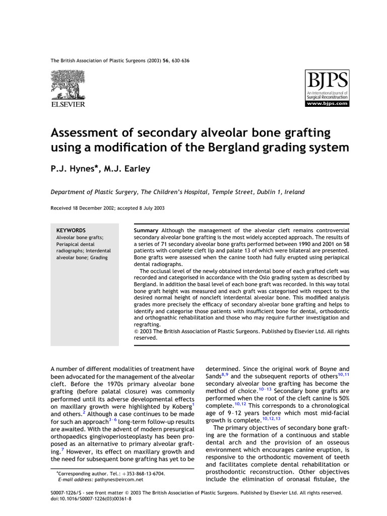 Assessment of secondary alveolar bone grafting using a modification of ...