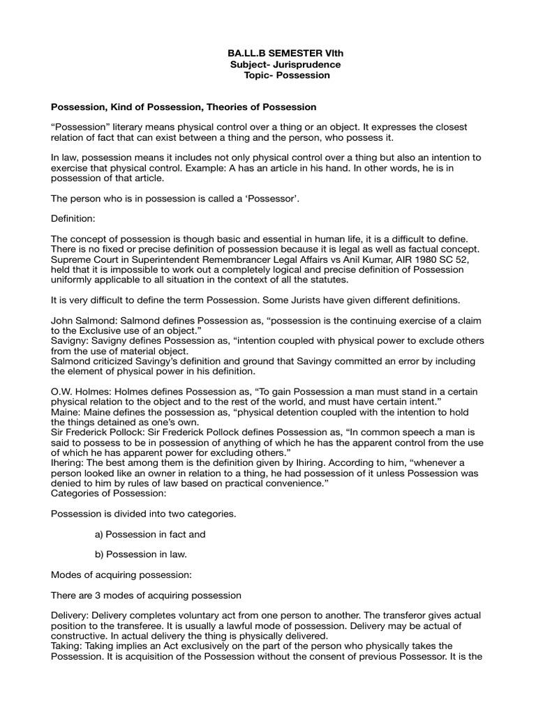 Possession | PDF | Property | Possession (Law)