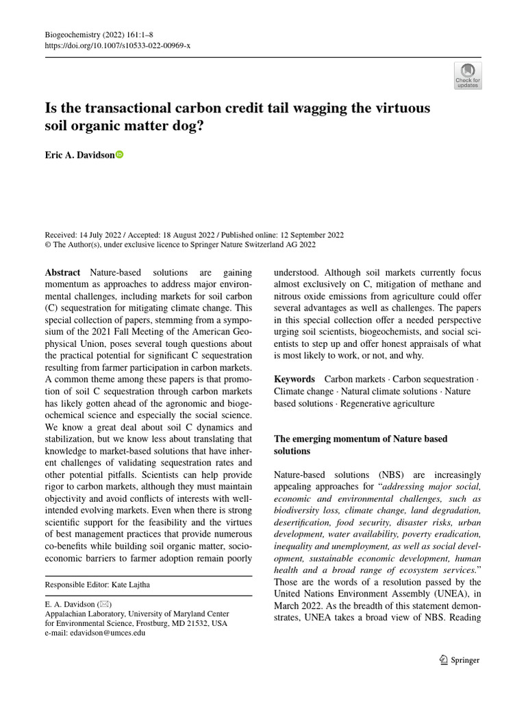 Davidson Biogeochem 2022 | PDF | Climate Change Mitigation | Carbon Sequestration