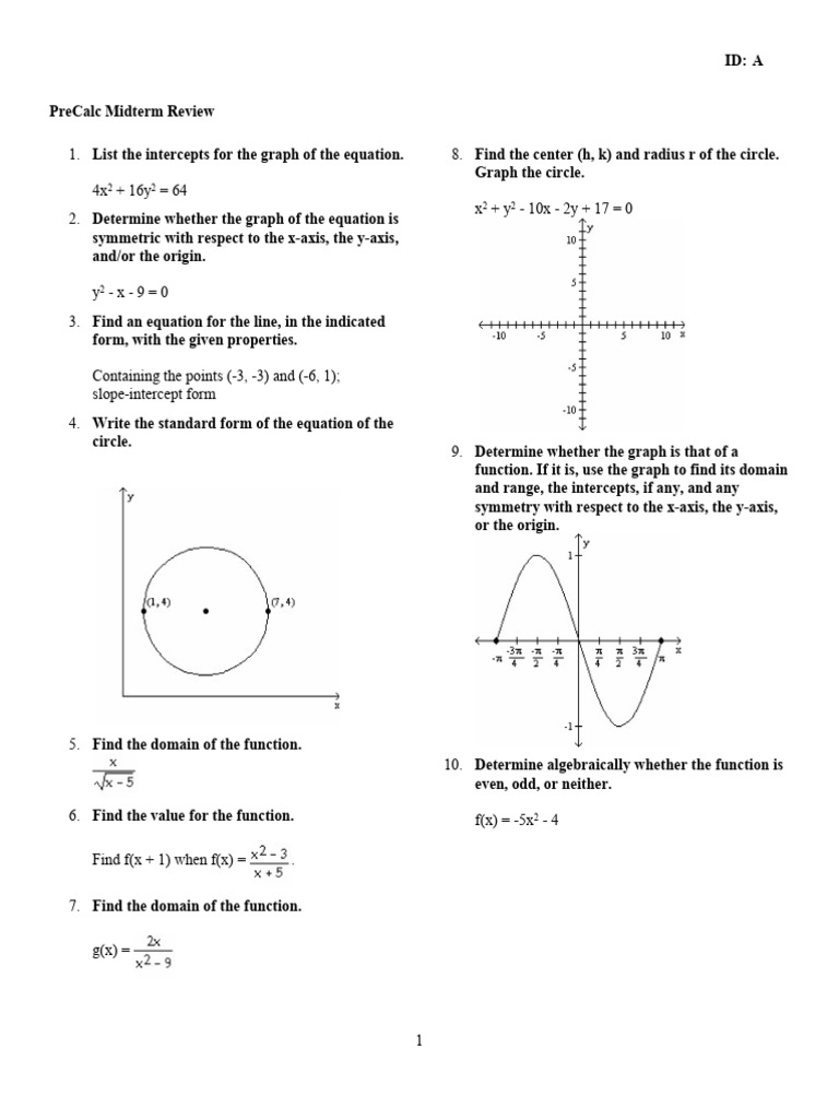 Precalc Midterm Review | PDF | Function (Mathematics) | Logarithm