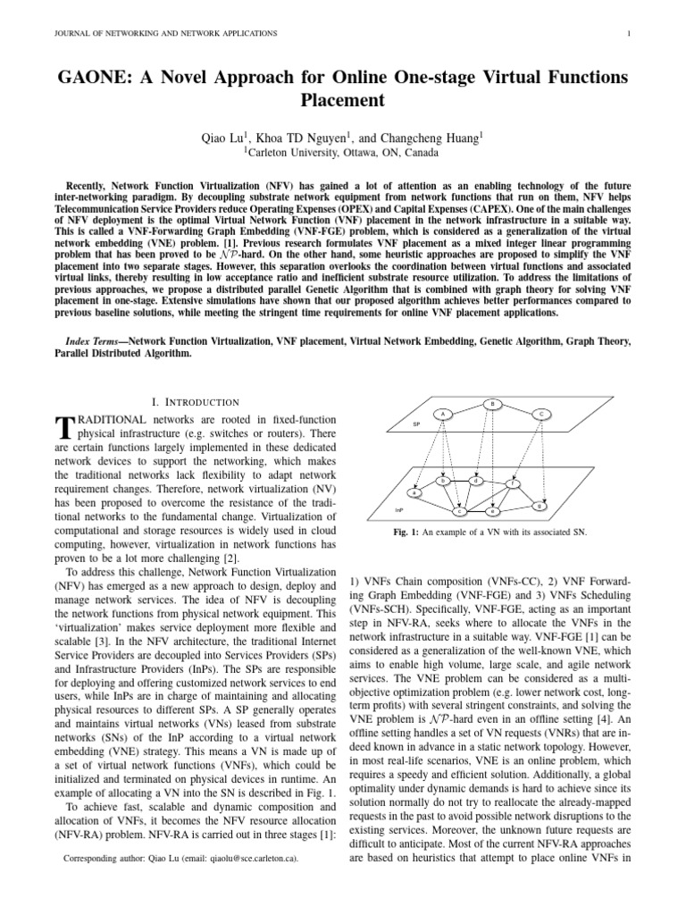 GAONE: A Novel Approach For Online One-Stage Virtual Functions Placement | PDF | Computational ...