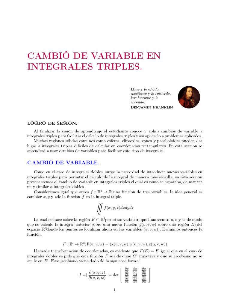 S12 - s2 INT TRIPLE CAMBIO DE VARIABLE | PDF | Integral | Cálculo multivariable