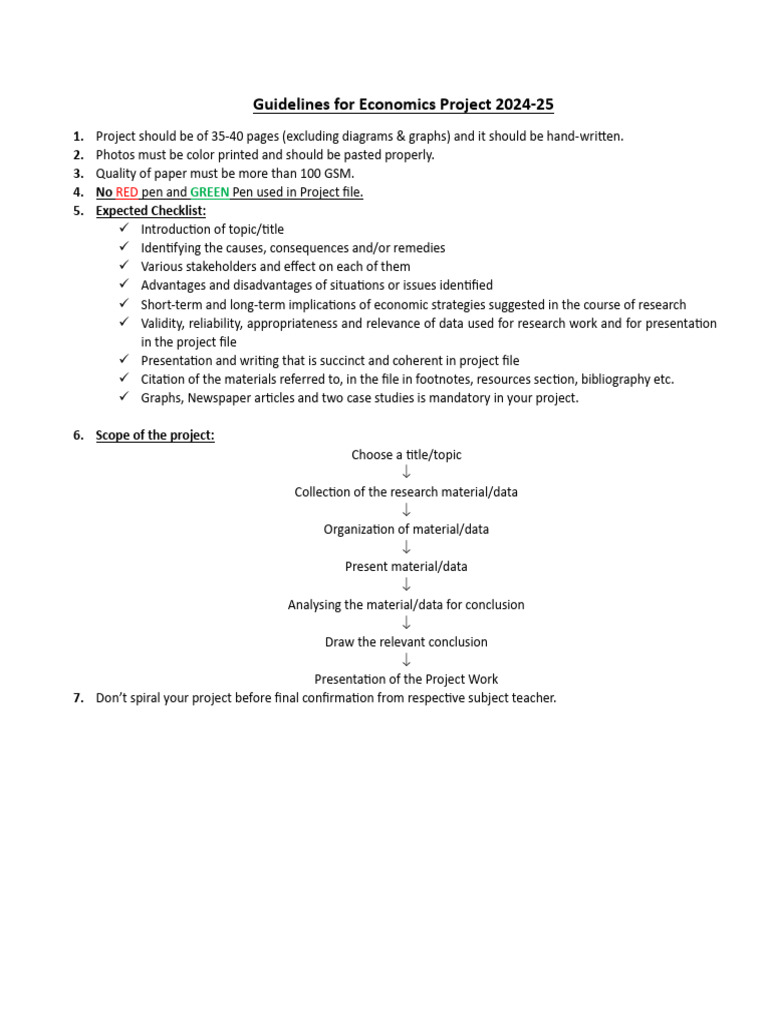 Guidelines For Economics Project | PDF