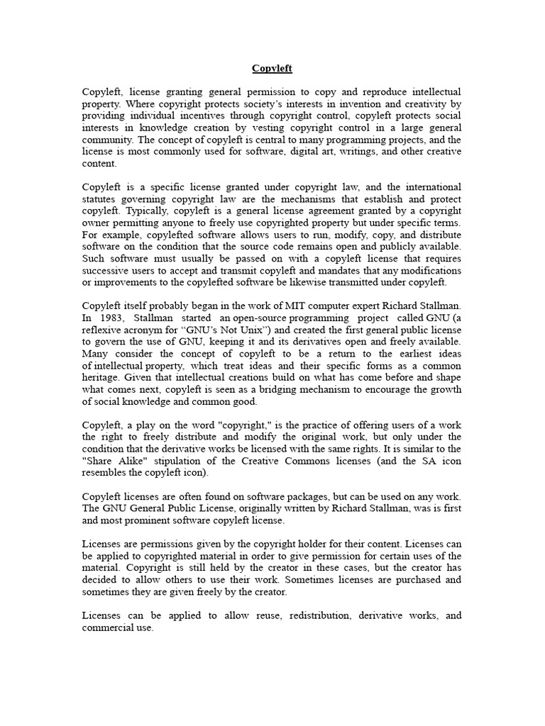 Copyleft and Open Source | PDF | Creative Commons License | Open Source