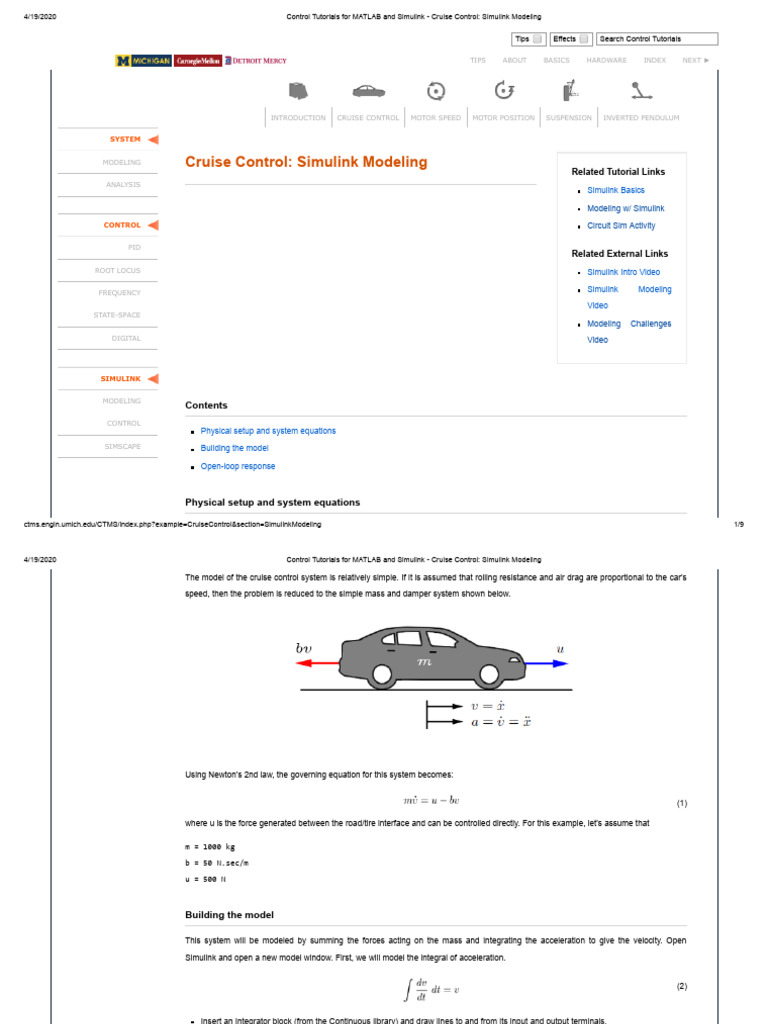 4 Control Tutorials for MATLAB and Simulink - Cruise Control_ Simulink Modeling | PDF | Force ...