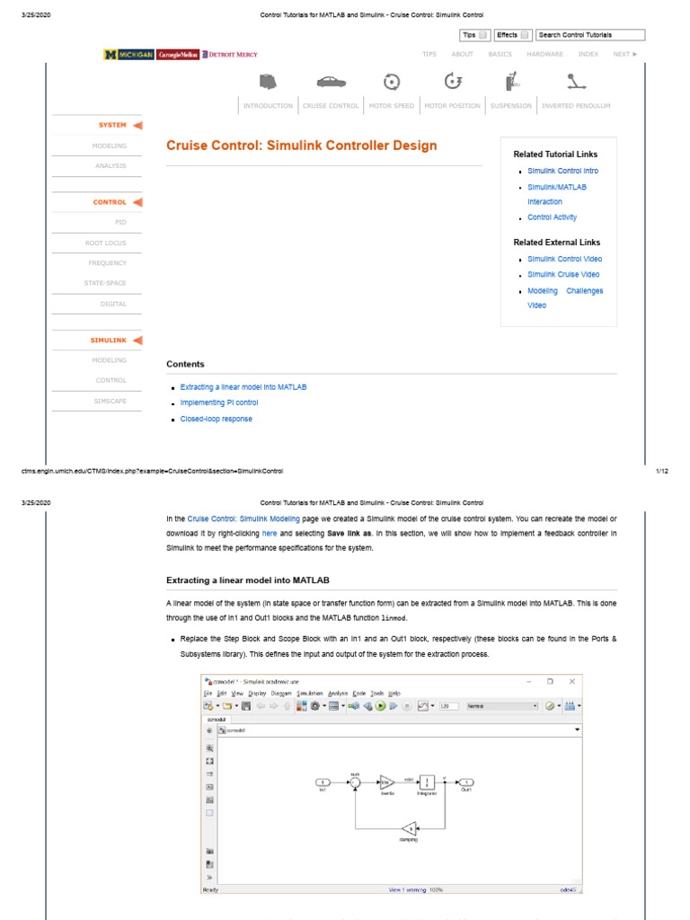 5 Control Tutorials For MATLAB and Simulink - Cruise Control - Simulink Control | PDF | Control ...