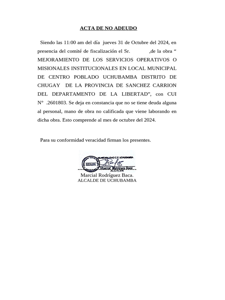 CERTIFICADO DE NO ADEUDO | PDF