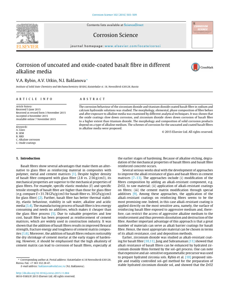 Corrosion of Uncoated and Oxide-Coated Basalt Fibre in Different ...