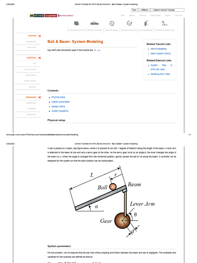 13 Control Tutorials for MATLAB and Simulink - Ball & Beam_ System Modeling | PDF | Torque ...
