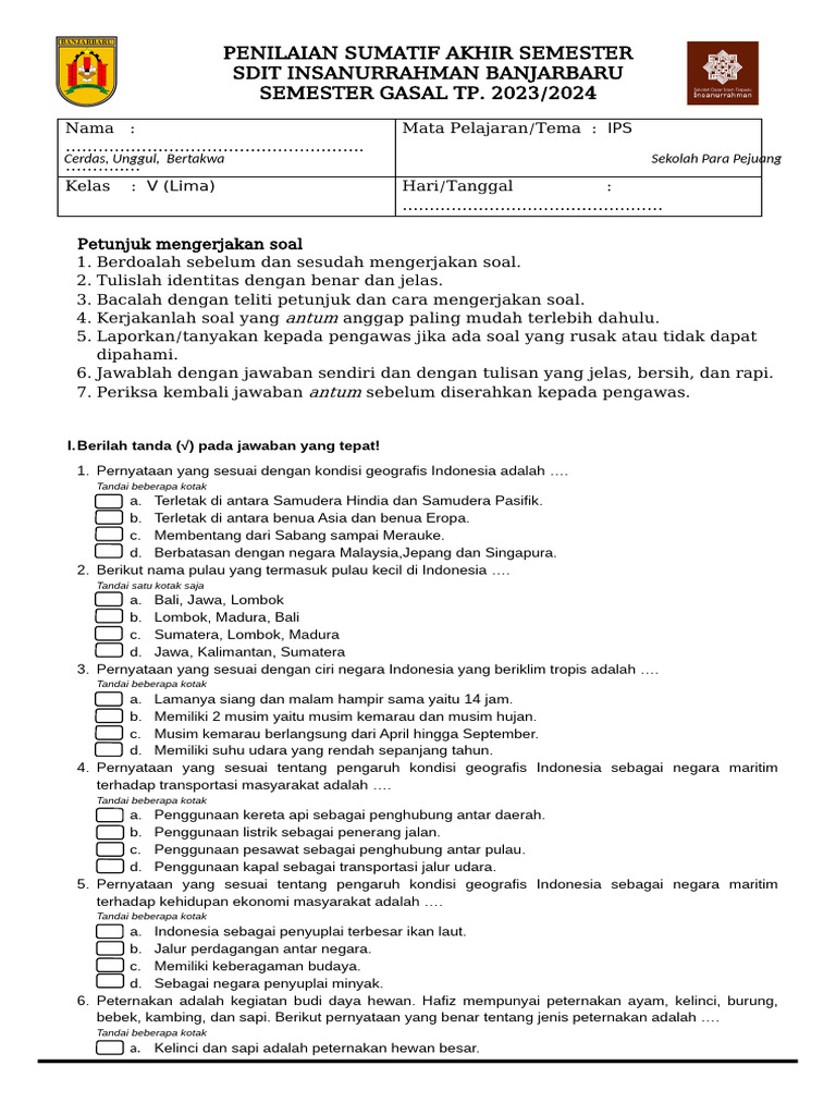 SOAL PSAS IPS KOP Kelas 5 | PDF