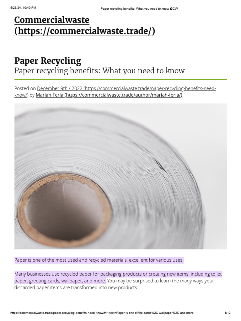 Paper recycling benefits_ What you need to know ♻CW | PDF | Recycling ...