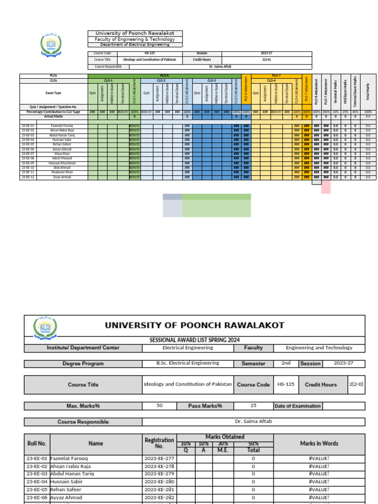 HS-125 - (23-27) Award Lists + Direct Assessment Sheet - XLSM | PDF ...