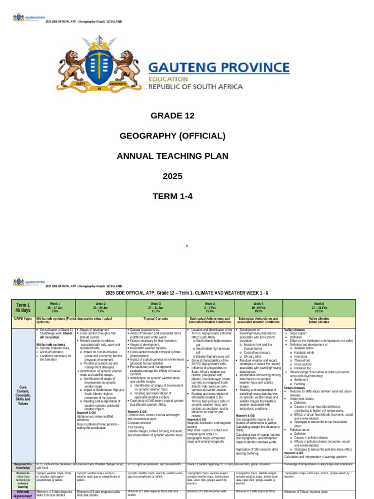 Grade 12 Official GDE ATP 2025 Geography | PDF | Geographic Information ...