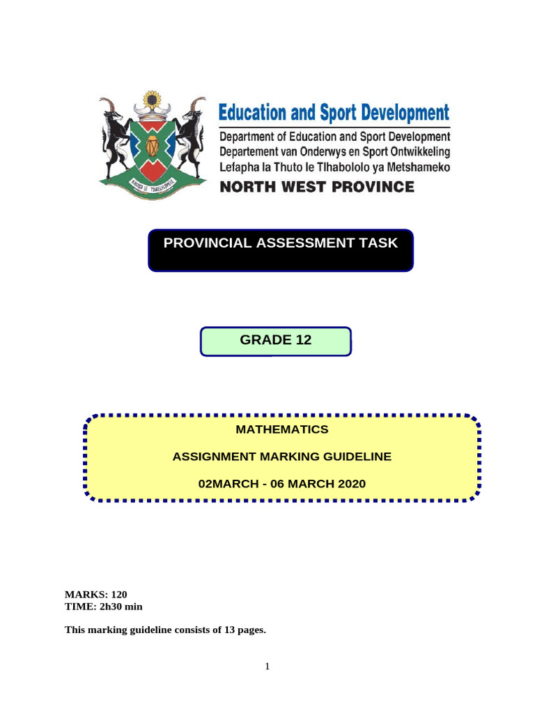 2020 NW Grade 12 Assignment Term 1 Memo2020 | PDF | Mathematics ...