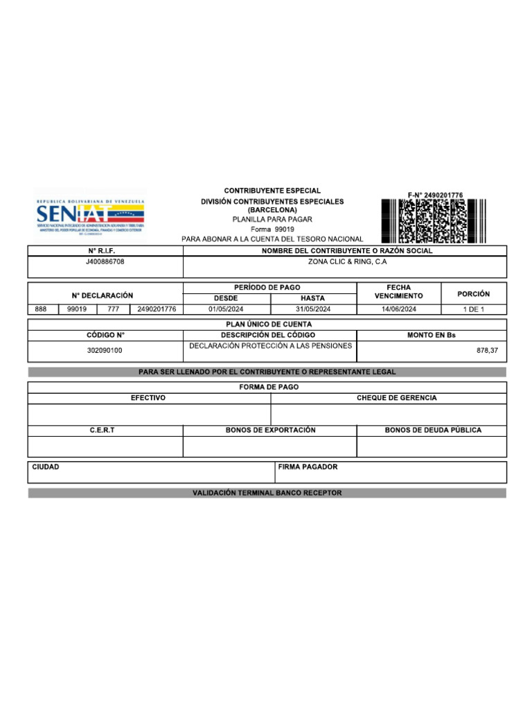 Compromiso de Pago Contribuyente Especial Forma 99019 | PDF