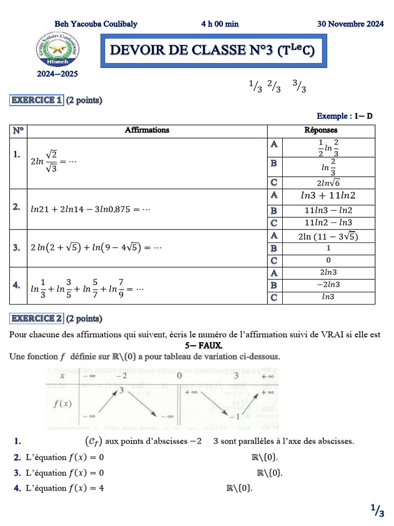 Devoir de maths 4ème 2025 | PDF | Fonction (Mathématiques) | Nombre réel