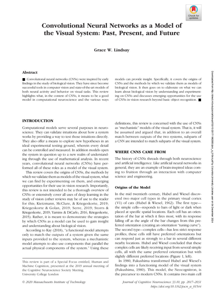 Convolutional Neural Networks As A Model of The Visual System: Past, Present, and Future | PDF ...