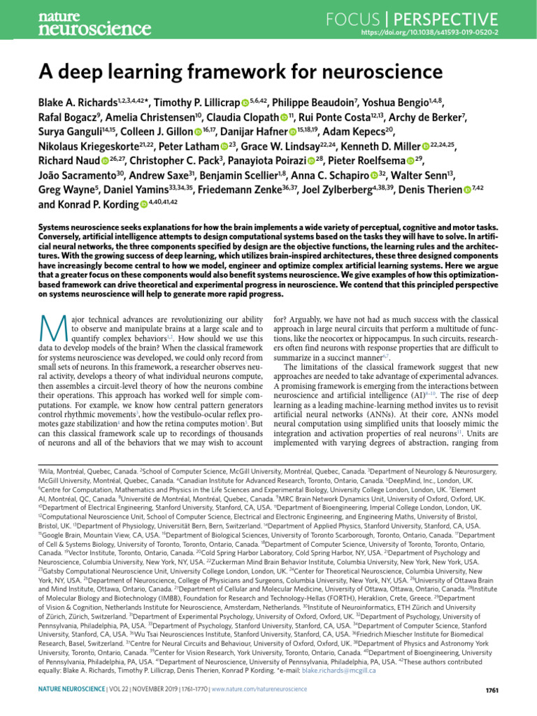 A deep learning framework for neuroscience | PDF | Deep Learning ...