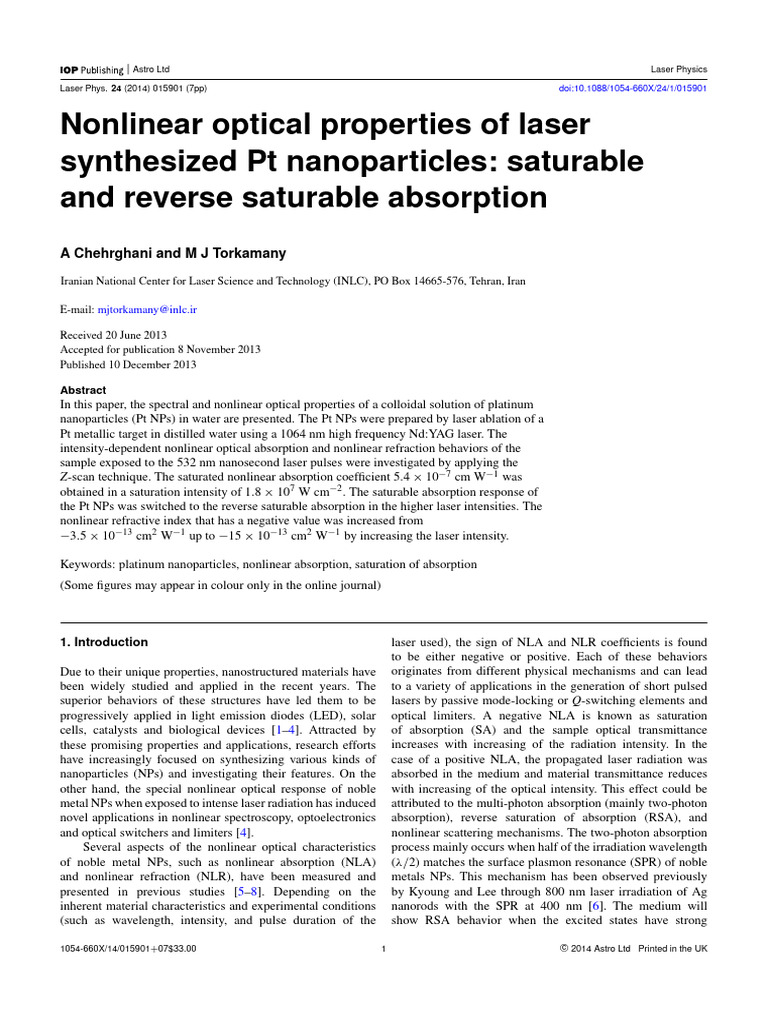 Nonlinear Optical Properties of Laser Sy | PDF | Laser | Nonlinear Optics