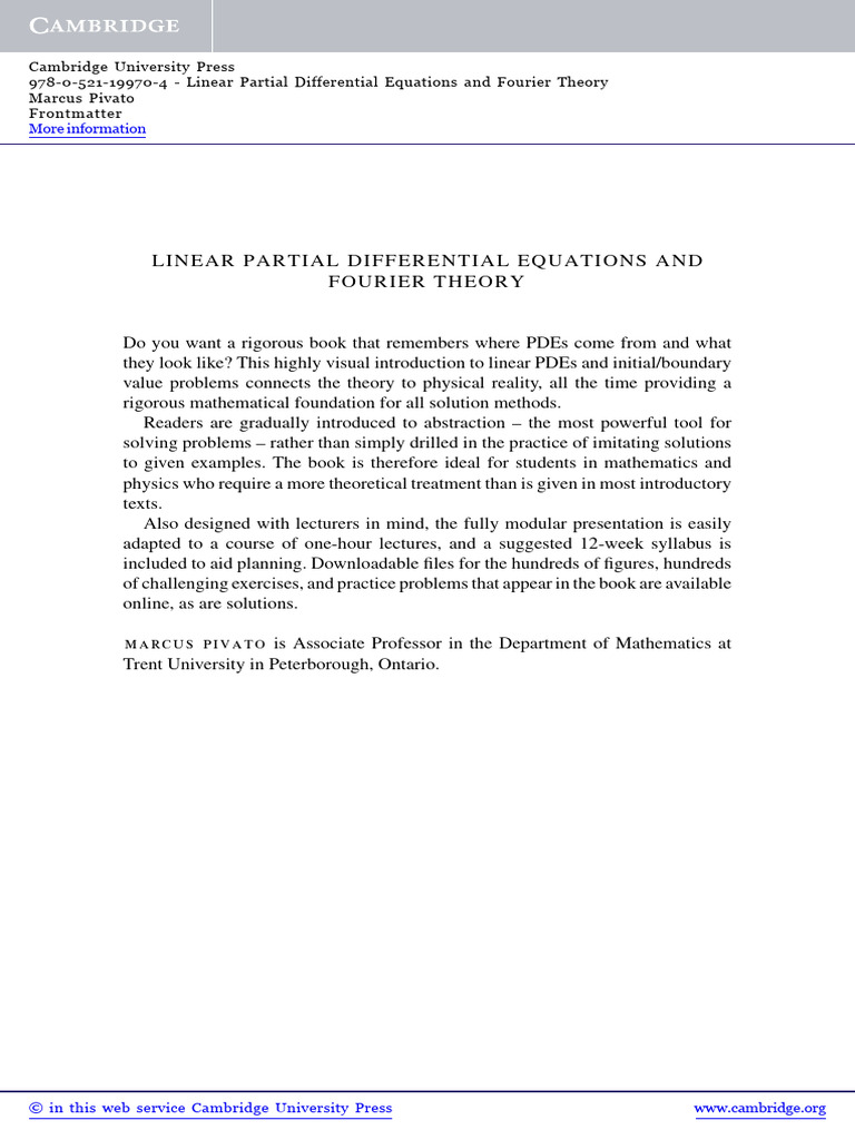 Linear Partial Differential Equations and Fourier Theory Celtsa5zkl | PDF | Fourier Transform ...