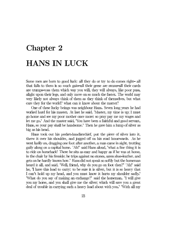 Grimm's Fairy Tales Chapter 2 Hans in Luck For GR 5-6 Winter '21-'22 ...