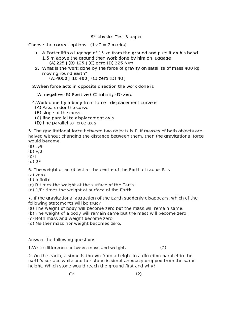 9th Physics Paper | PDF