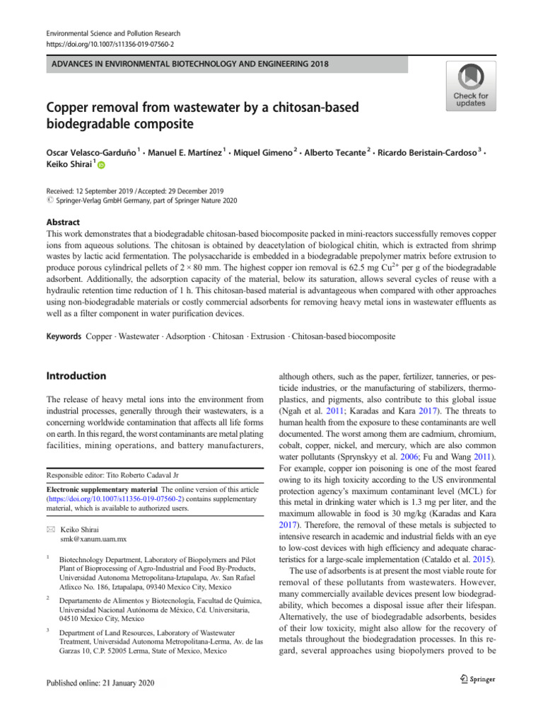 Copper Removal From Wastewater by A Chit | PDF | Adsorption | Physical ...