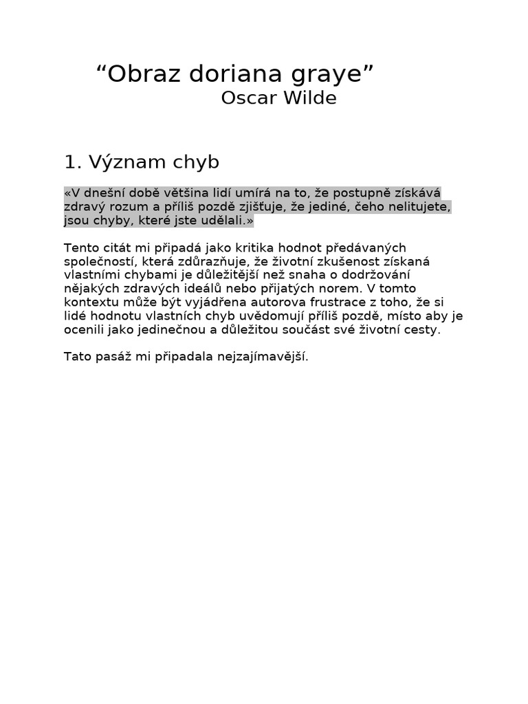 Obraz Doriana Graye | PDF