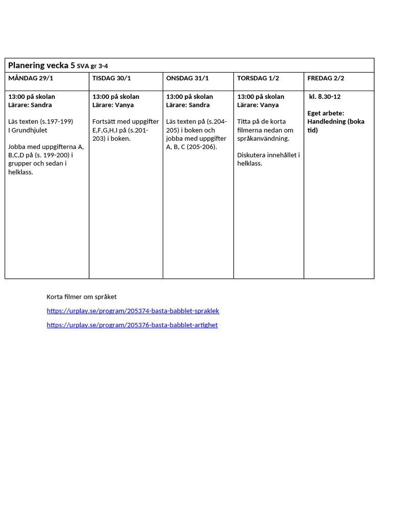 Planering v. 1 SVA 3-4 3 | PDF