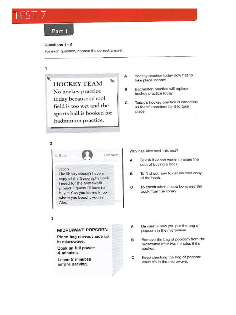 Test 7 B1 Pearson Test | PDF