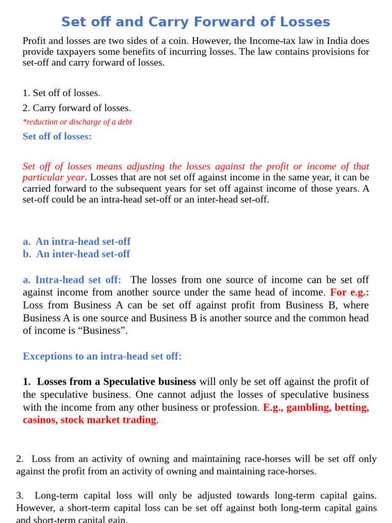 Set Off and Carry Forward of Losses in India | PDF | Capital Gains Tax ...