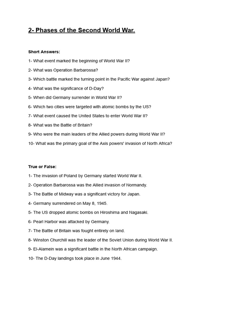 Phases of The Second World War Exercises | PDF | World War II | Allies ...