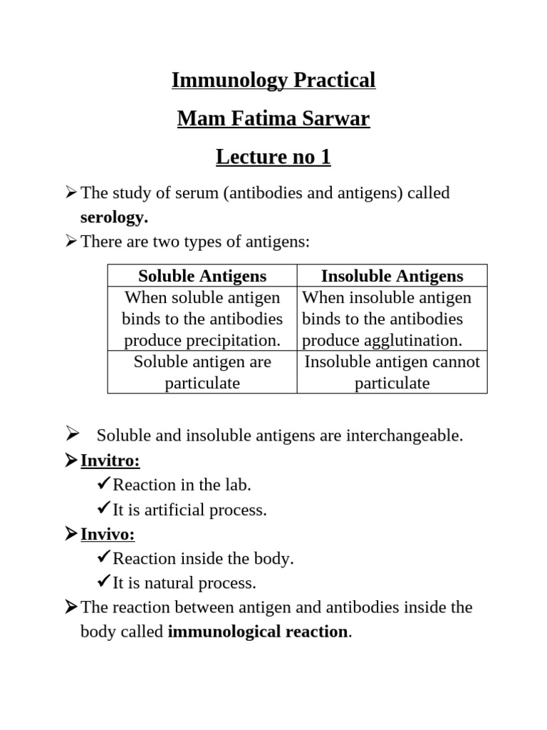 Immunology Practical Lecture 1 Pdf