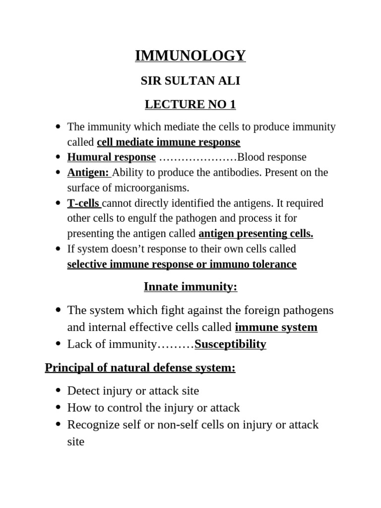 Immunology Lecture 1 Pdf
