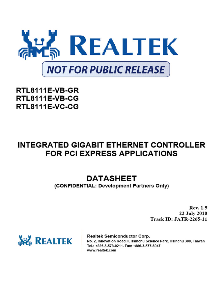 RTL8111E View Datasheet | PDF | Network Interface Controller | Internet ...