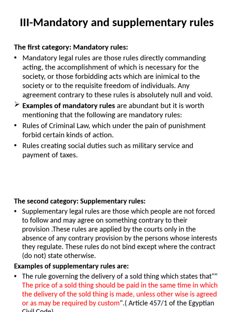 6 - Mandatory and Supplementary Rules | PDF | Civil Law (Legal System ...