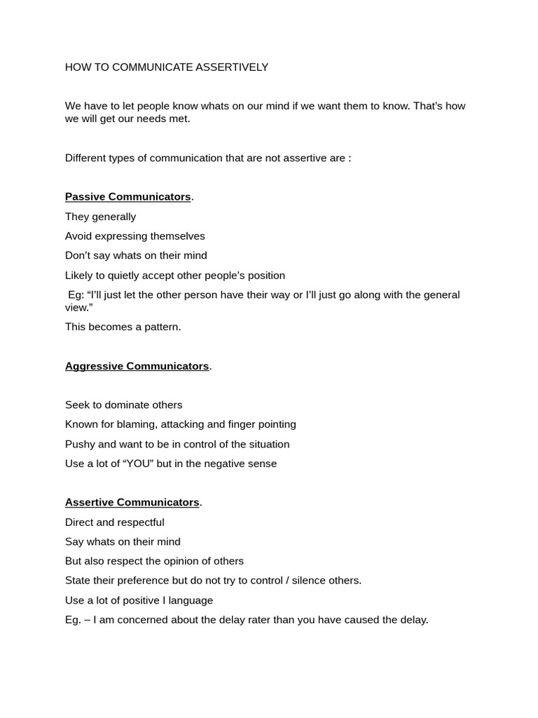 Communicating ASSERTIVELY | PDF