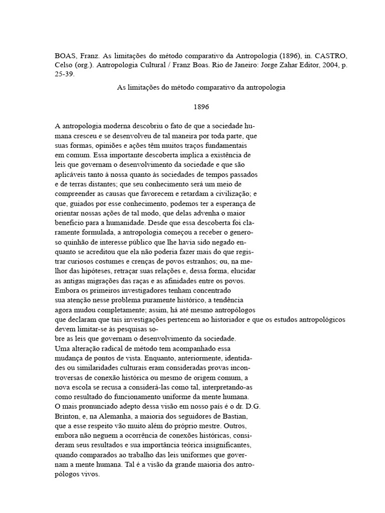 Textos Antropologia - BOAS | PDF | Método científico | Antropologia