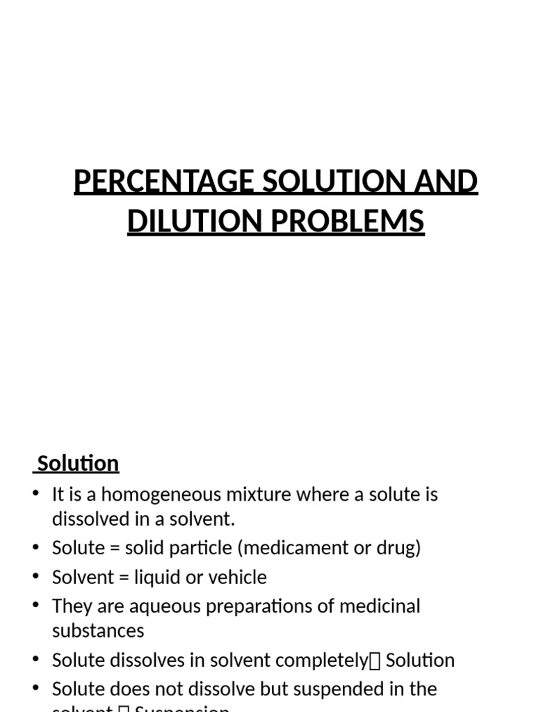 Percentage Dilution Problems | PDF | Materials | Physical Chemistry