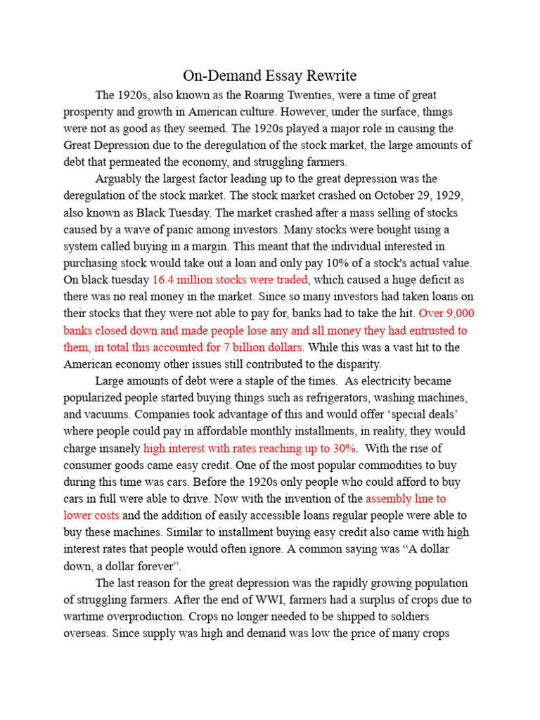 On-Demand Essay Rewrite | PDF | Wall Street Crash Of 1929 | United ...