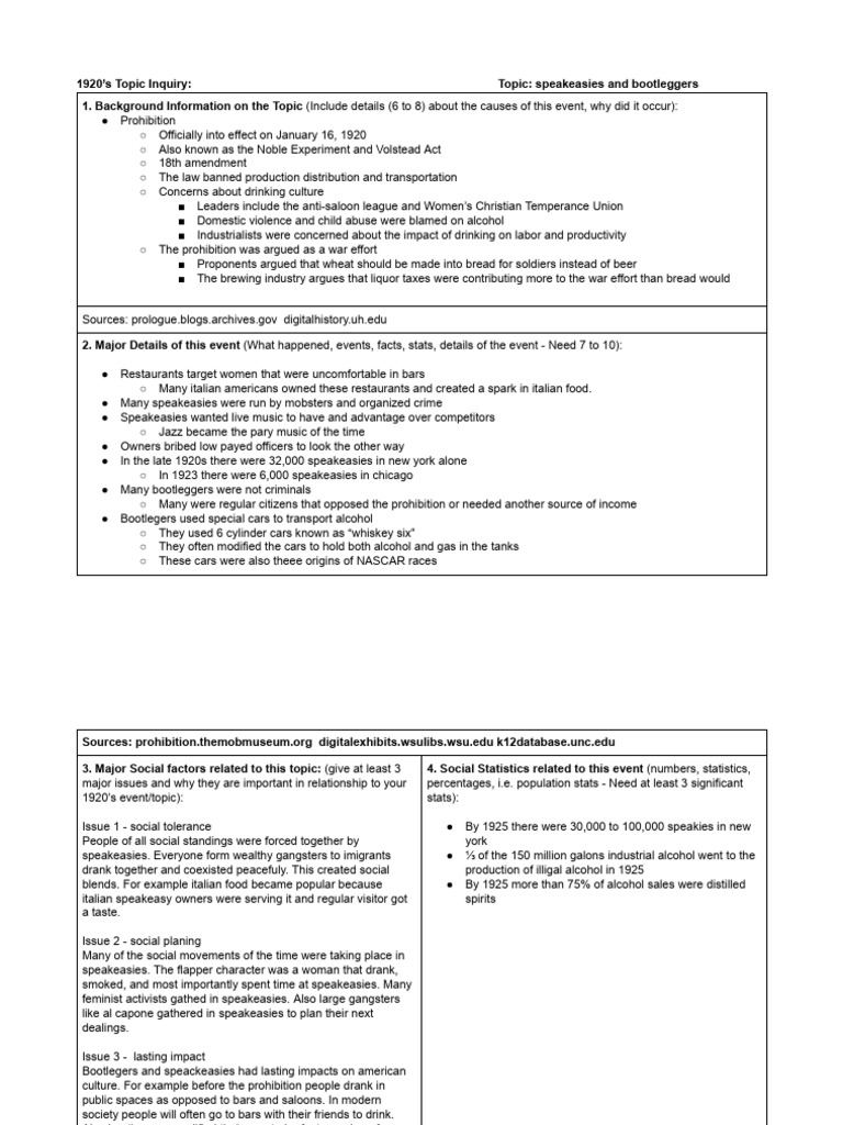 1920's Topic Inquiry - Social | PDF | Prohibition | United States Travel