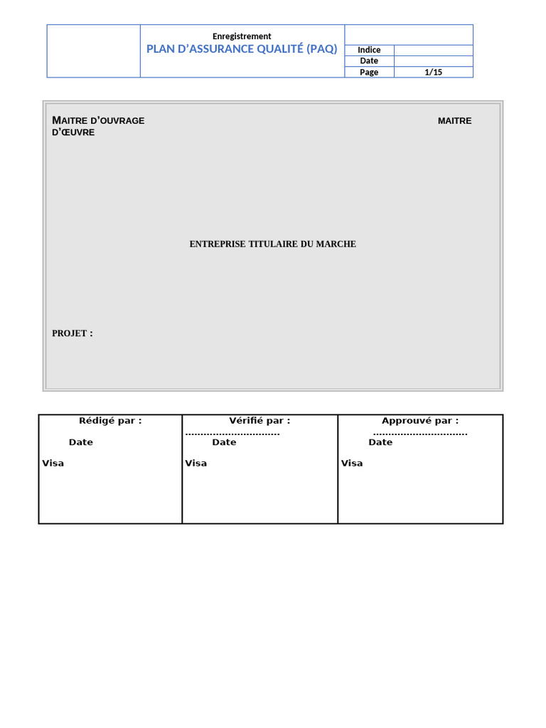 Plan d'Assurance Qualité (PAQ) | PDF | Management de la qualité ...