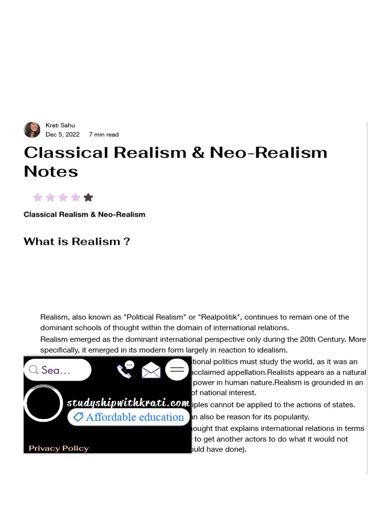 Classical and Neo-Realism in IR Theory | PDF | Global Politics ...