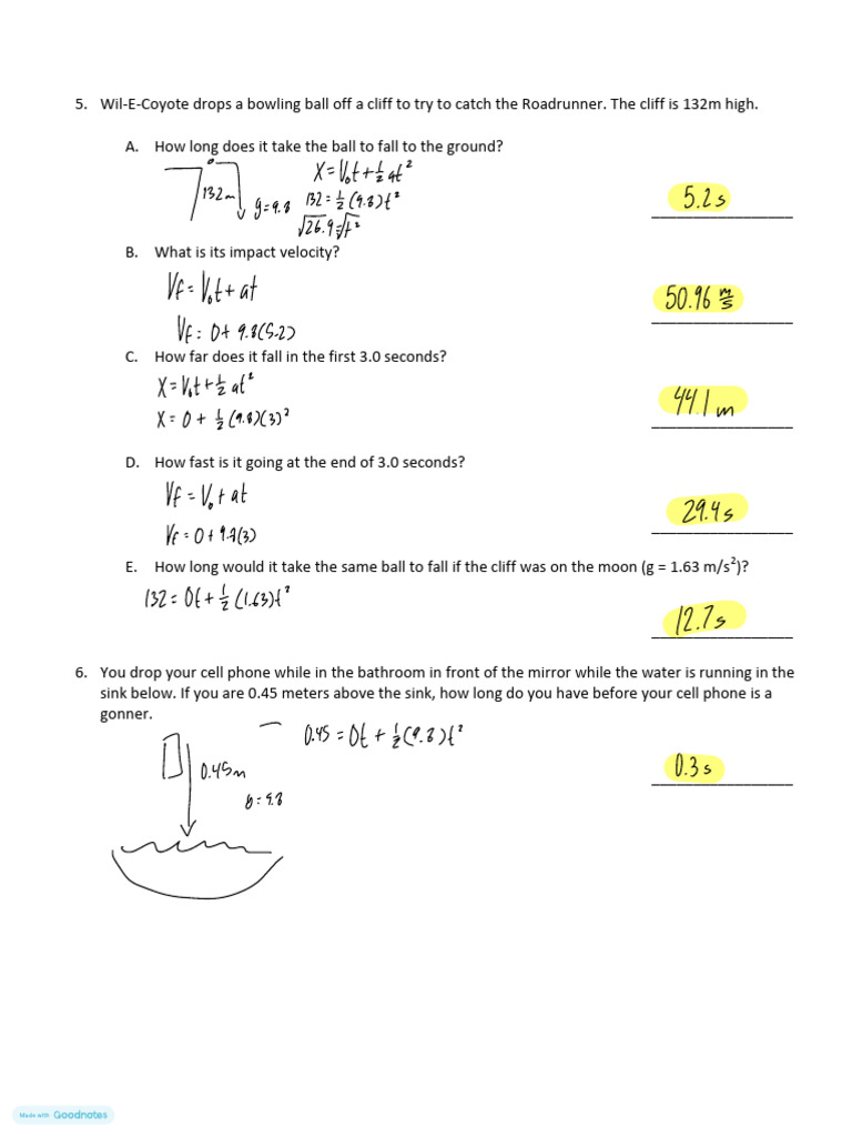 Physics of Free Fall Calculations | PDF