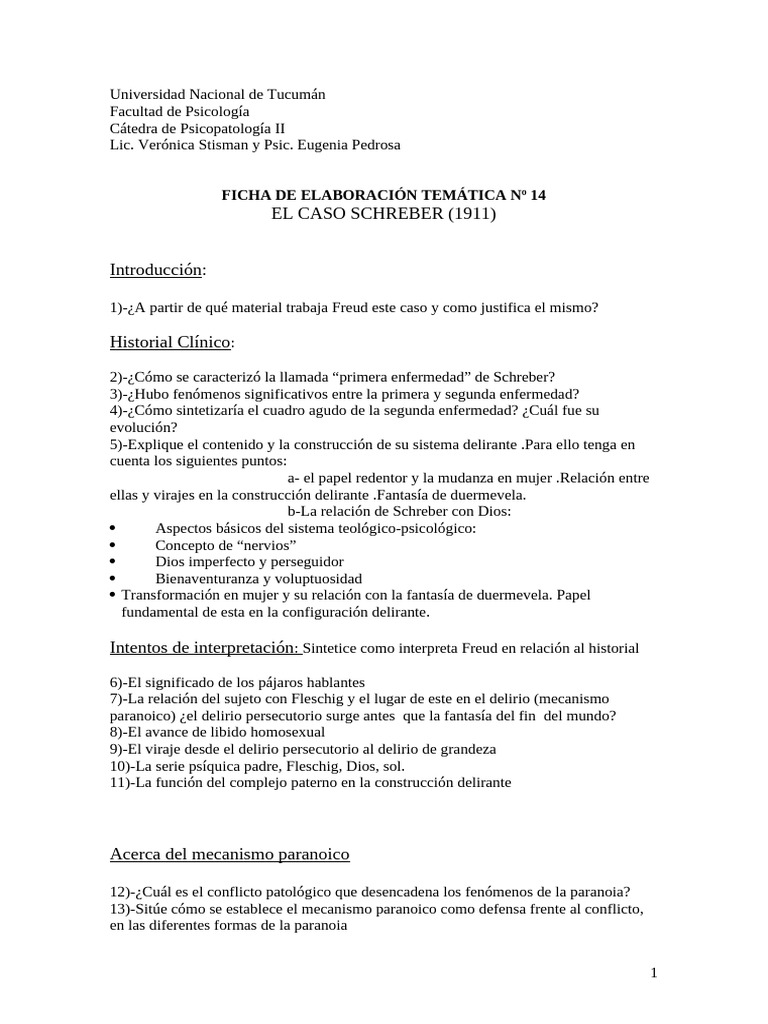 Análisis del Caso Schreber en Psicopatología | PDF | Engaño ...