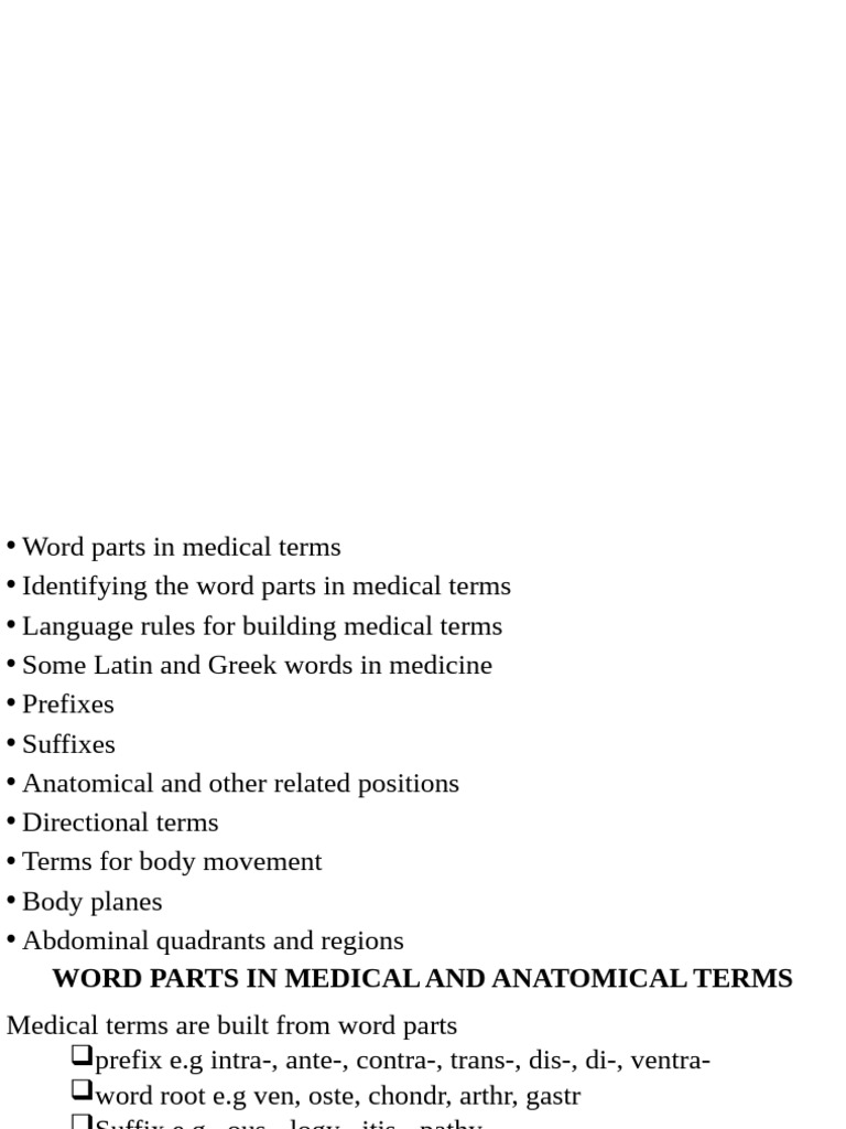 Basics of Medical Terminology | PDF | Anatomical Terms Of Motion ...