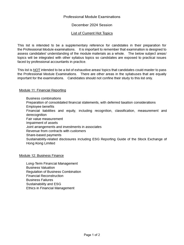 List of Current Hot Topics For M1114 For Dec 2024 Session Combined ...